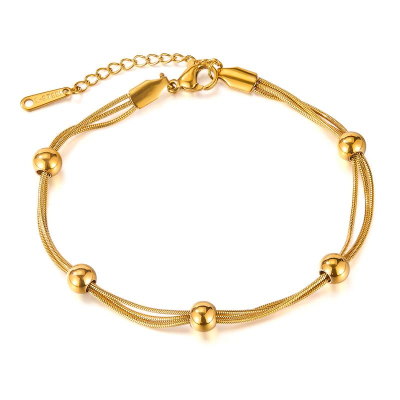 Rockyu Allure チェーンブレスレット レディース ゴールド ステンレス ダブルチェーンボールブレスレット 丸型ビーズ 上品 華奢 手首アクセサリー 日常使い ギフト 女性向け【ボールブレスレット】丸型ビーズが繊細に並ぶブレスレッ...