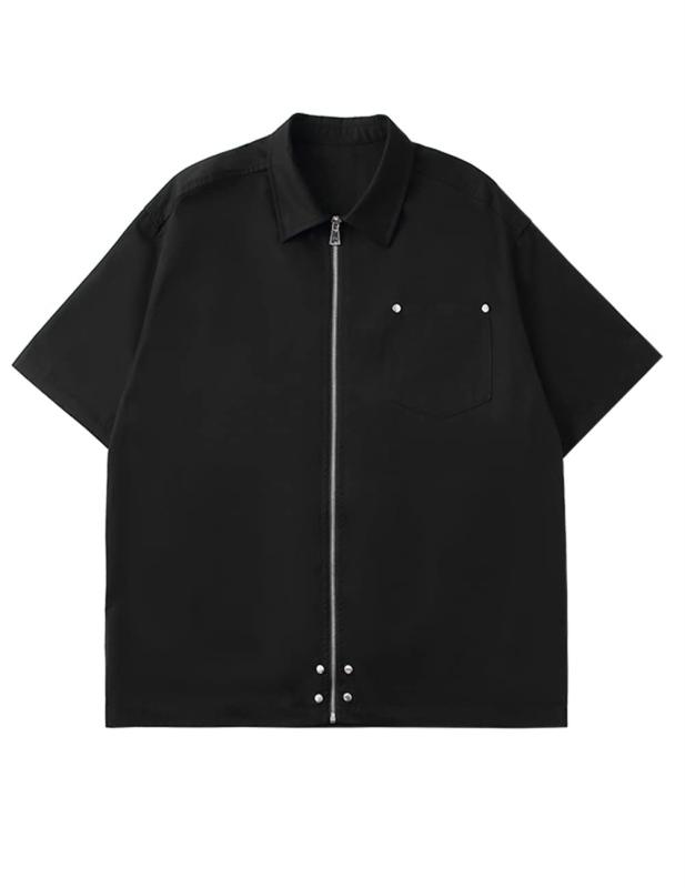 [BEIBANG]メンズ シャツ 半袖 夏 ファスナー ブラウス 無地 アウター ジャケット ホワイトシャツ 折襟 ワイシャツ ストリート系 シンプル デザイン