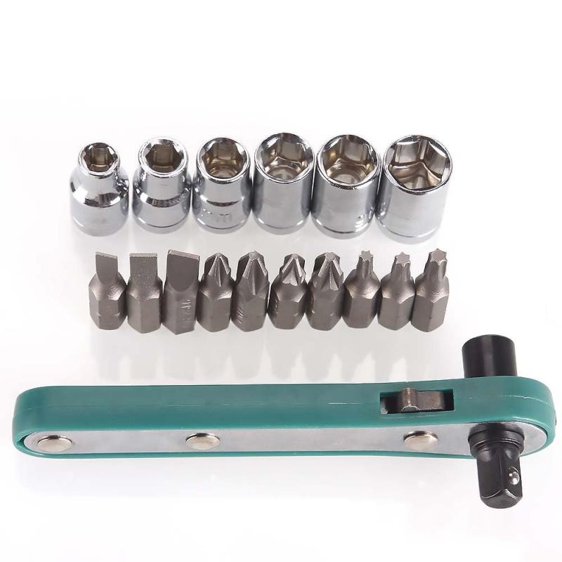 Kigauru 17個 レンチドライバー 差込角6.35mm（1/4インチ） クイックリリース 36歯リバーシブルドライブラチェットレンチ ダブルヘッド 工具 ドリル ソケット 付きセット内容サイズ：差込角6.35mm（1/4インチ）のツー...
