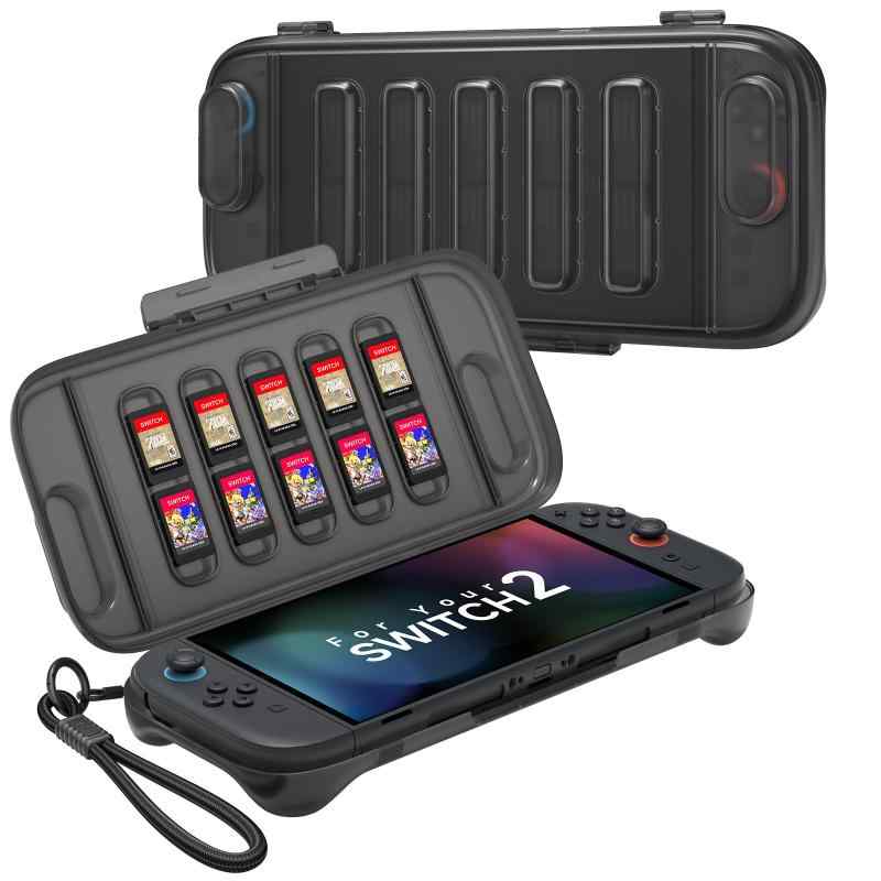 【携帯便利】Switch 2 (2025) 対応 保護ケース｜JSAUX ハードPCケース・全包カバー・軽量・ゲームカード10枚収納・防塵・半透明ブラック【Switch 2対応専用設計】本製品は、2025年発売のSwitch 2対応保護ケー...