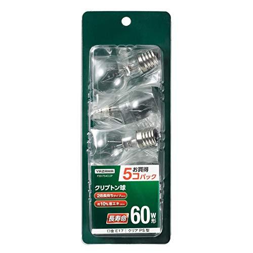 ヤザワコーポレーション 長寿命 省エネ クリプトン球 60W形 クリア 5個セット P351754CL5Pサイズ(約):径35×高さ67mm本体重量(約):11gセット内容・付属品:5個セット口金:E17タイプ:60W形、定格電圧:100/...