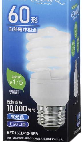電球形蛍光灯 スパイラル形 E26 60形相当 昼光色 エコデンキュウ EFD15ED/12-SPB 06-3773定格寿命10000時間で約10倍長持ち当社60W形白熱電球比電気代、発熱量が約1/5当社60W形白熱電球比長時間点灯する場所...