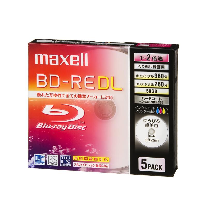 maxell 録画用 BD-RE DL 260分 2倍速対応 インクジェットプリンタ対応ホワイト(ワイド印刷)5枚 5mmケース入BE50VWPA.5S入数：5著作権保護：CPS規格：Blu-rayDisc-RE / 容量(GB)：50種類...
