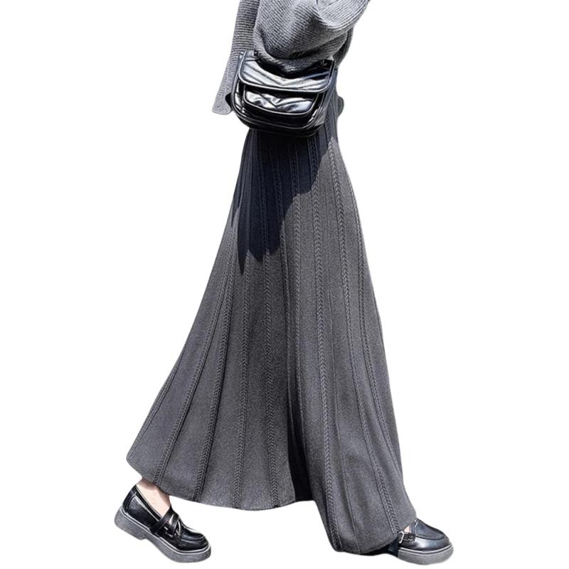 [EDREES] スカート レディース ニット ロングスカート ハイウエスト Aライン 優雅 プリーツスカート 無地 おしゃれ 可愛い ウエストゴム 暖かい カジュアル 体型カバー 着痩せ オフィス 春 秋 🍁素材の快適さ：...
