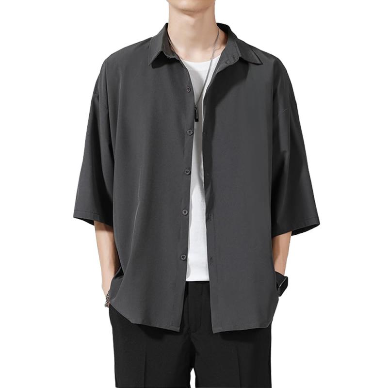 [Xiaoyu] シャツ メンズ 半袖 大きいサイズ 夏服 カジュアル 無地 吸汗速乾 ボタンダウンシャツ 柔らかい 人気 春 夏 秋SIZE：【M】適応身長：160-165cm 体重:50-60kg、【L】適応身長：165-170cm 体...