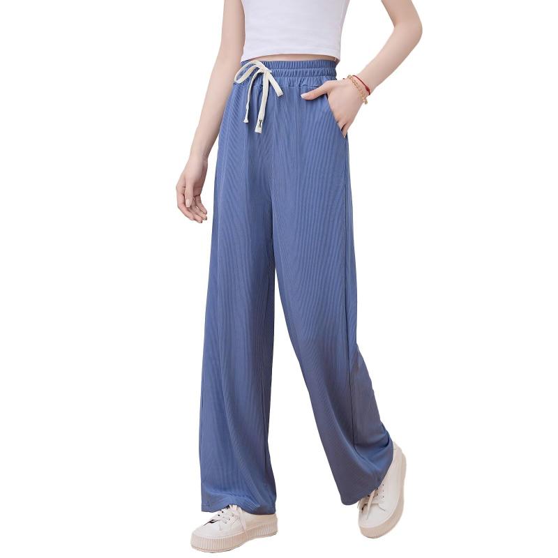 [Running sheep] ワイドパンツ レディース 冷感 ロングパンツ ガチョウパンツ ゆったり ドライパンツ カジュアル ストレートパンツ 冷感通気 UVカット冷感速乾通気：このワイドパンツは冷感素材を使用しており、体表面の温度を素...