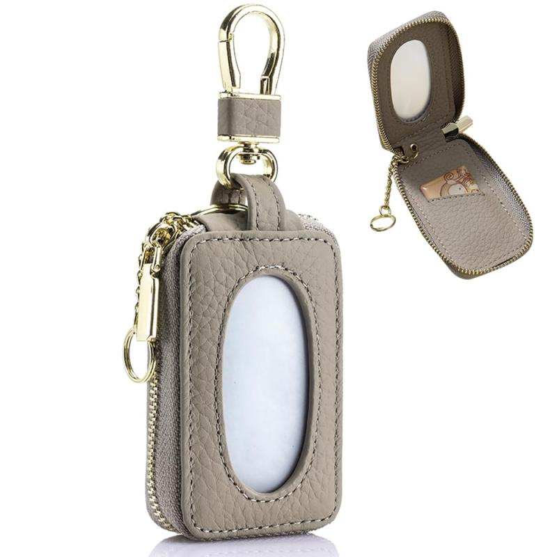 [YooFa] スマートキーケース 2個収納 おしゃれ レディース ダブルファスナー ファッション スマート車キーケース クリア窓付き 鍵 キーホルダー カラビナ付き メンズ スマートキー対応 カバ