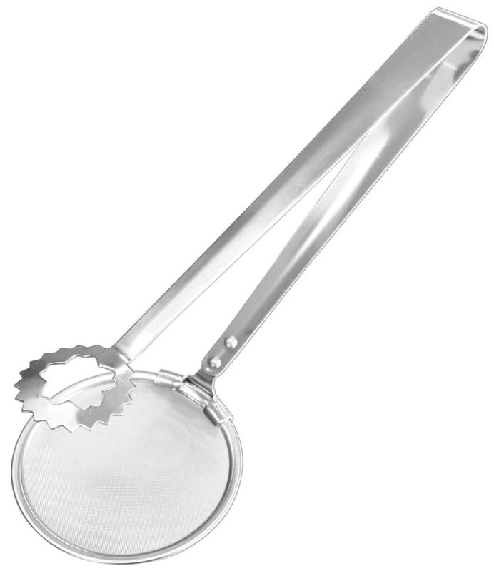 あくとり揚げ物トング ステンレス製サイズ(約):3.5×24cm・あく取り直径 8cm (58g)素材・材質:本体/18-0ステンレススチール、網/18-8ステンレススチール生産国:日本