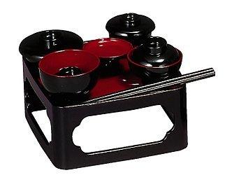 仏膳（霊供膳） 黒内朱 樹脂製 (5.0寸(15×15cm))