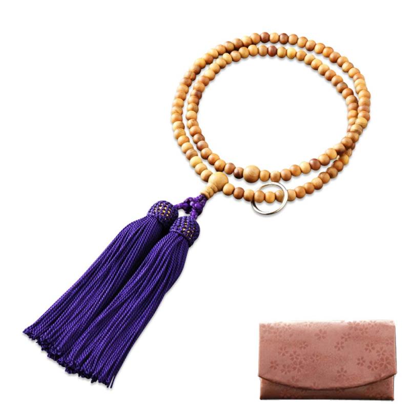 [京仏壇はやし] 数珠 曹洞宗 白檀 (女性用) 正式 本式 【 数珠袋セット 】 SW-097 京都 念珠主玉：白檀 5mm, 親玉：白檀 9mm, 天玉： 白檀 4mm, 向かい親：白檀 高さ8mm ／房：頭房（正絹） 紫紺色 ／箱： ...