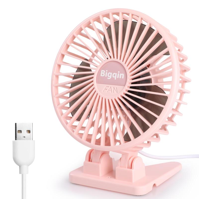 Bigqin 卓上扇風機 静音 小型扇風機 折り畳み式 ミニ扇風機 小さくてもパワフル 風量3段階 USB給電 角度調整可能 オフィス/リビング/部屋/車用扇風機
