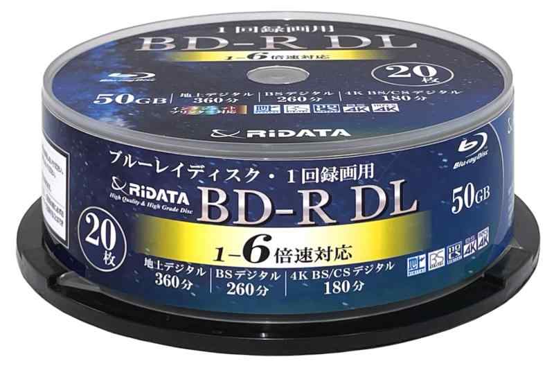 RIDATA(ライデータ) 【RiTEK製】1回録画用 ブルーレイディスク 片面2層 BD-R DL 50GB 1-6倍速 20枚 ホワイトプリンタブル スリムケース (BR260EPW6X.20PSC)・録画用 BD-R DL・BD-R ...