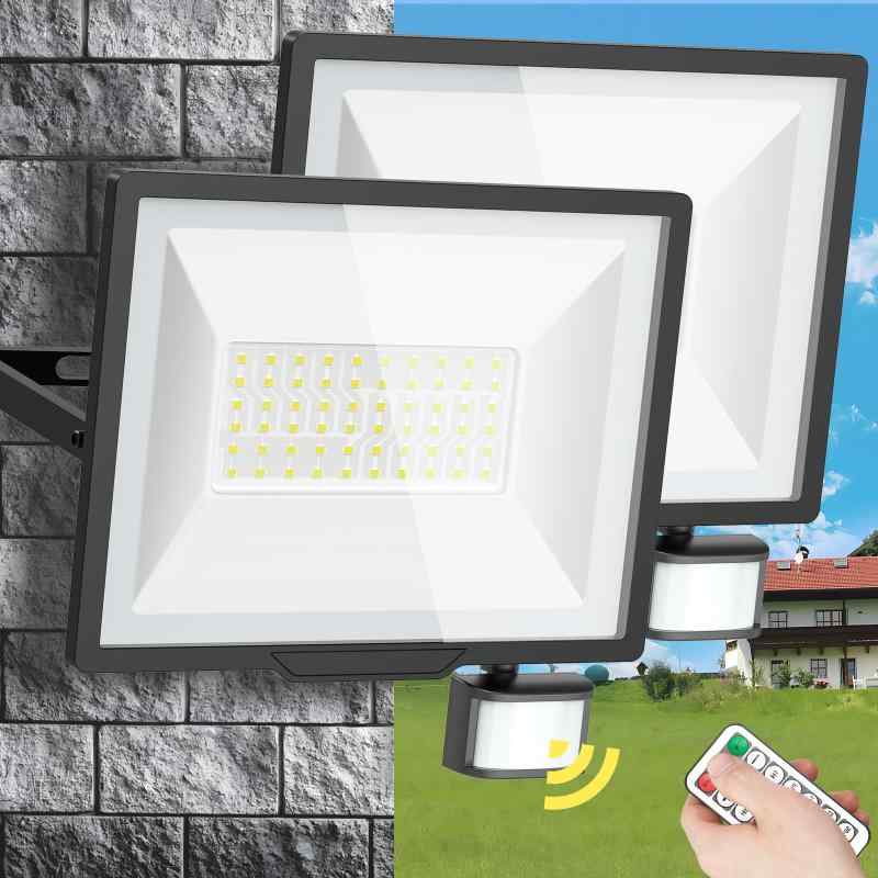 【爆発的な明るさ・人感センサー付き】KIWEN センサーライト 屋外 コンセント 超爆光 led 投光器 6500K昼光色 無段階調光可能 360°人感検知 120°広角照明 防犯灯/リモコン操作/常時明暗点灯機能