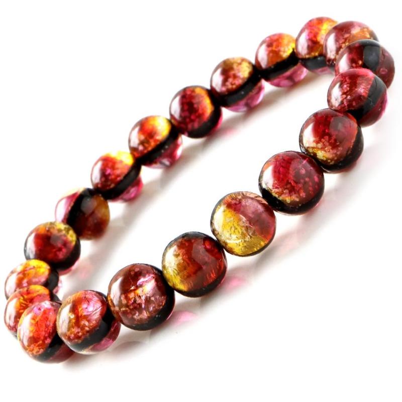 蓄光 ケラマ サンセットオレンジ ホタルガラス ブレスレット メンズ レディース 10mm 沖縄 お土産 慶良間諸島