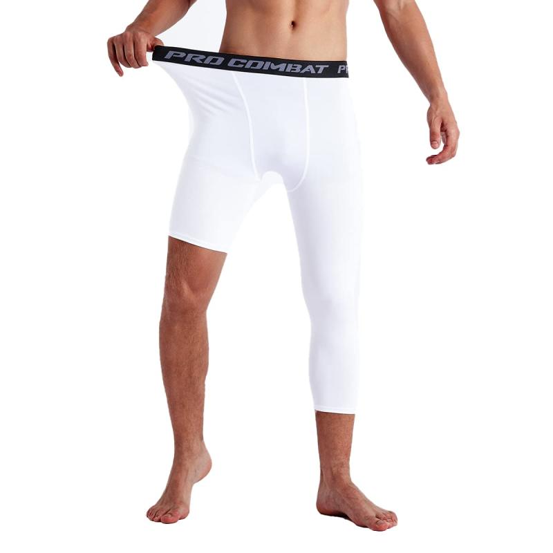 [Jonscart] メンズ 3/4 非対称 シングルレッグ コンプレッション カプリ タイツ パンツ アスレチック ベースレイヤー 下着 吸汗速乾特別な片足カッティングデザイン、ダイナミックでユニークな非対称デザイン。ポリエステルとスパン...