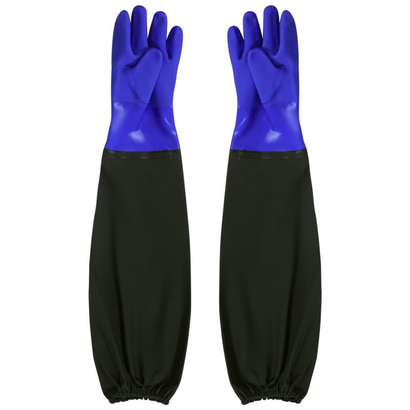 [HAODEOO] ゴムグローブロング 水産業手袋 ゴム手袋ロング 長手袋 ロング ゴム手袋 腕カバー付き 厚手手袋 70cm 水作業 漁業 洗い物 洗濯 家事 洗車 園芸 作業用手袋 耐油 防水 耐酸 耐アルカリ 高品質の素材：作業用安全...