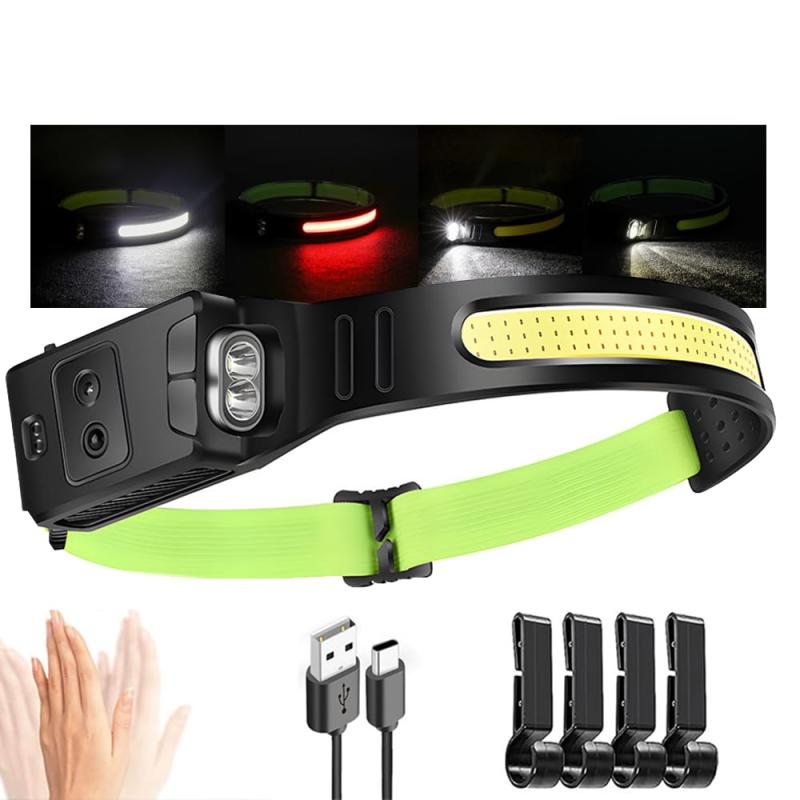LED ヘッドライト 【2025超広角遠近照明・白&amp;赤＆黄3光源·ランニングライト】USB充電式 6つの照明モード 反射バンド設計 COB作業灯 小型 超軽量 明るい ヘッドランプ センサー ヘッドランプ