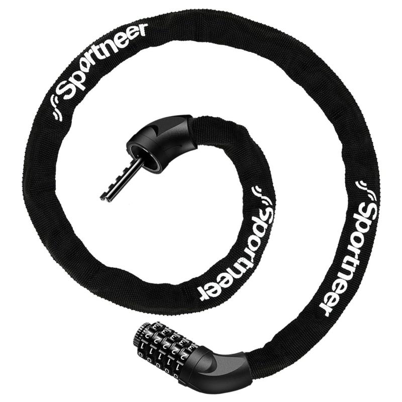 Sportneer 自転車鍵 チェーンロック 5桁ダイヤル 自転車ロック 軽量 長さ100cm 重さ375g パスワード自由設定 カギ不要 黒 4mm チェーン ダイヤルロック 盗難防止 日本語取扱説明書付き