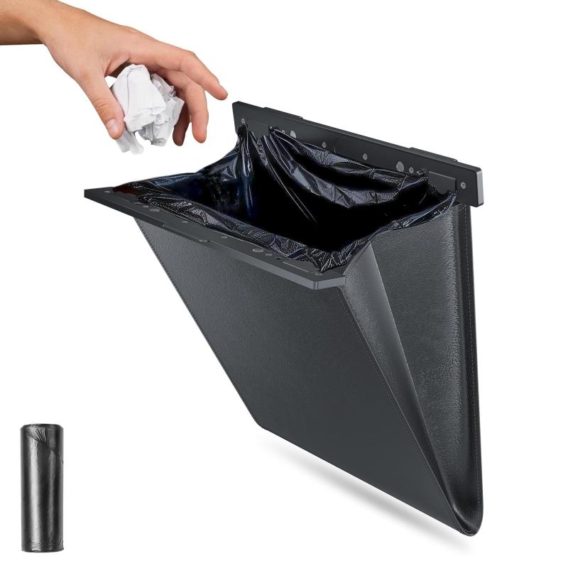 車 ゴミ箱 【多車種対応フック】 車用ゴミ箱 吊り下げ マグネット式 片手で簡単に開閉 ごみ箱 PUレザー 車内 スリム 収納 小物入れ ゴミ袋12枚付 ニオイ・キック汚れ防止 カー用品 便利グッ