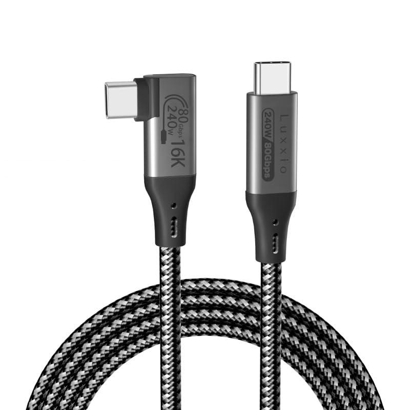 【日本国内ブランド】Luxxio USB4 2.0 Gen4/Thunderbolt5 USB-C to USB-Cケーブル L型 240W/両方向転送80Gbps 16K60Hz Eマーカーチップ搭載 単方向転送120Gbps USB3....