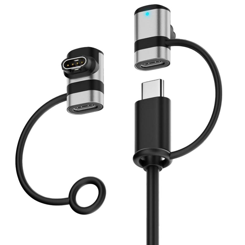 Garmin(ガーミン)用変換アダプター（1個）L型 内蔵インジケーターライト付き、シリコン製紛失防止ストラップ Type-Cケーブル対応 TPU素材 Garmin変換マイクロ ガーミン充電ケーブル Forerunner255/255【対応...