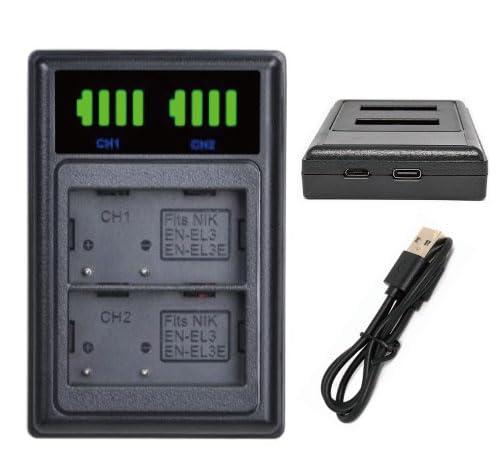 バッテリーキング バッテリー2個同時充電可 ニコン対応 EN-EL3 EN-EL3a EN-EL3e USB充電器 USB付 LCD ENEL3 互換品LCD液晶画面が搭載されており充電状況が表示されます。2個が同時充電できますし、1個での...