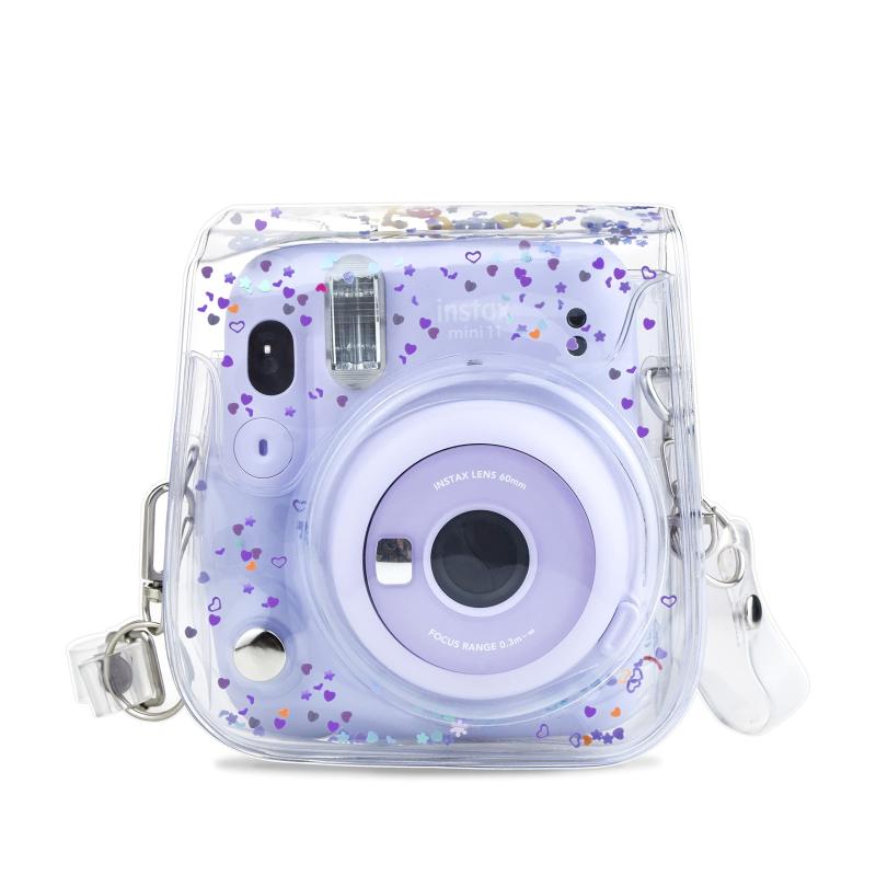 HIYQIN チェキケース,FUJIFILM instax mini11/9/8+/8ケース 可愛いカメラバッグ ショルダーストラップ付き PVC透明(1)適用カメラの型番：FUJIFILM インスタントカメラ チェキ instax min...