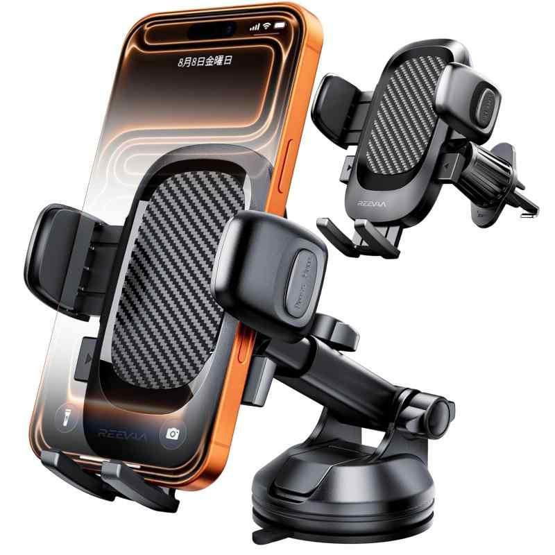 REEVAA スマホホルダー 車 スマホスタンド 車載スマホホルダー カー用品 便利グッズ 車内 携帯スタンド エアコン吹き出し口＆強力真空吸盤 2in1 車用品 車載ホルダー スマホほるだー車 車用ス