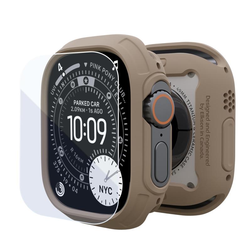 Elkson Apple Watch Ultra 2/1 バンパーケース &amp; スクリーンプロテクターキット 49mm Quattro Maxシリーズ 頑丈 ミリタリーグレード 丈夫 柔軟 耐衝撃 保護カバー 強化ガラス付き iWat...