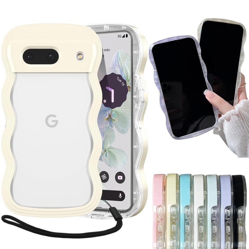 【WenziLior】 Google Pixel 9a 用 ウェーブデザイン クリア 2in1 ケース ストラップ 適用 Google Pixel9a 透明 カバー