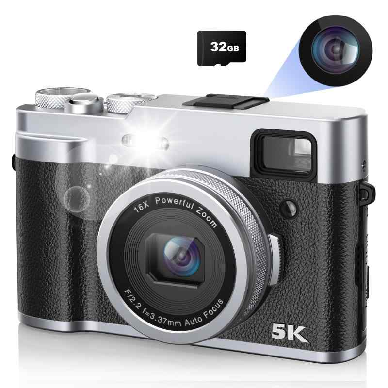 Sixtary スマホに送れる デジタルカメラ 5K デジカメ wifi転送 4800万画素 前後カメラ 6軸手ぶれ補正 フラッシュ 自撮り 初心者 学生 ビログ用 アプリ 16倍ズーム 64gカード付 黒+銀