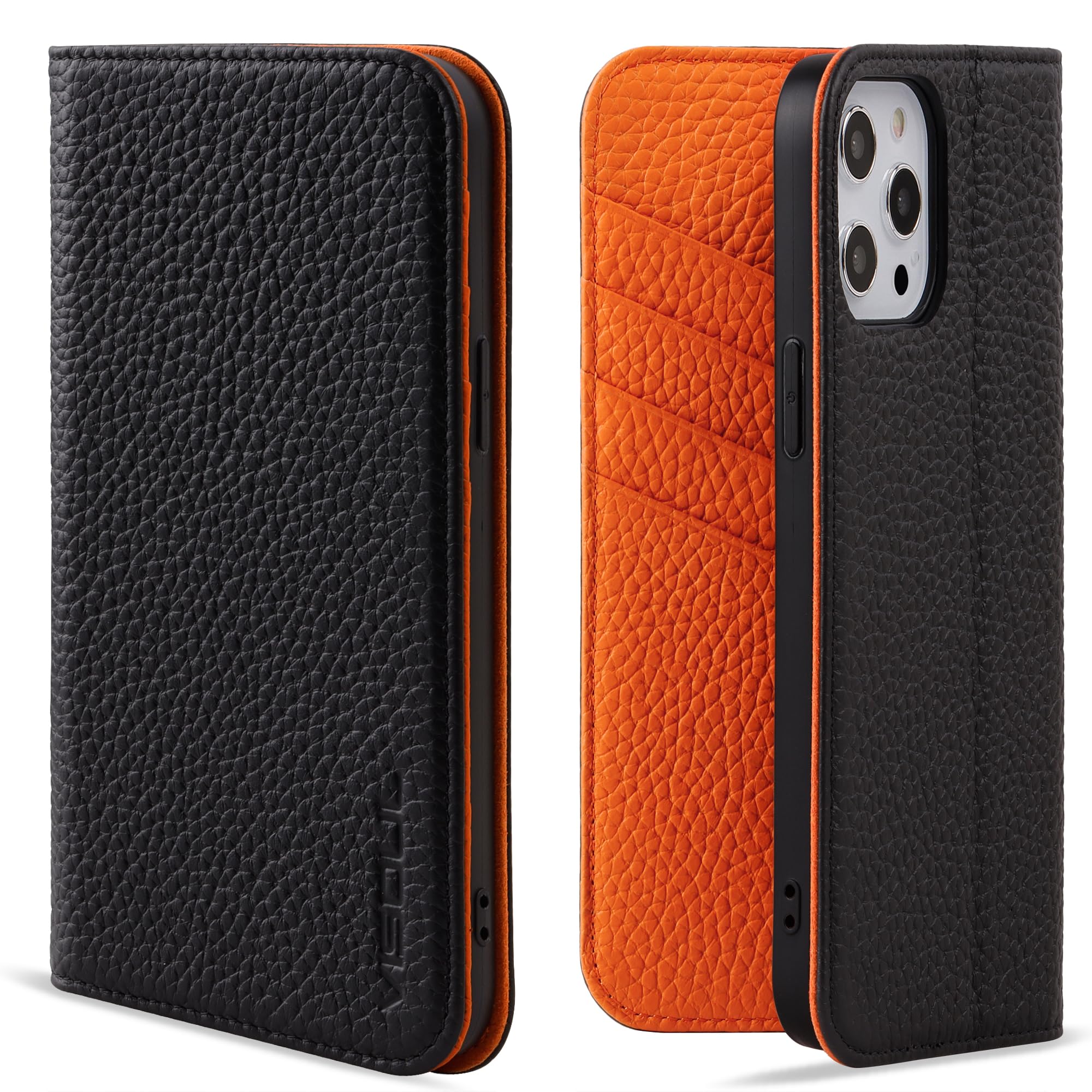 ブランド: VISOUL カラー: ブラック・オレンジ「ライチ紋」 サイズ: iPhone 12 ProMax