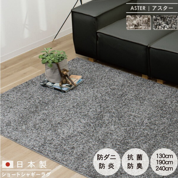 ラグ 「アスター」 もふもふの手触りが気持ち良いシャギータイプです。 角形タイプのサイズバリエーション。 フローリングにも畳にもおすすめ [詳細] 材質：ポリエステル 生産国：日本 お手入れ：ドライクリーニング可/水洗い不可 ラグ一覧を見る...