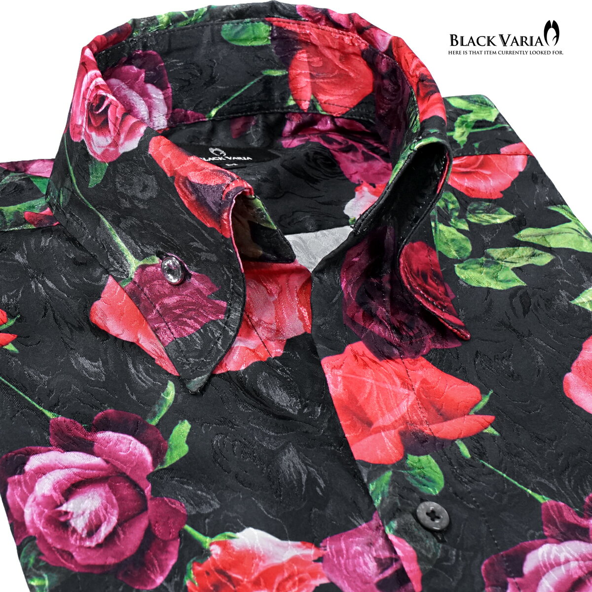 ■ブランド：BLACK VARIA（ブラックバリア）■仕様：胸ポケットなし クリスタルボタン ボタンダウン■キーワード：薔薇柄ジャガード MADE IN JAPAN 紳士用 男性用 メンズ ワイシャツ Yシャツ カッターシャツ 柄シャツ B...