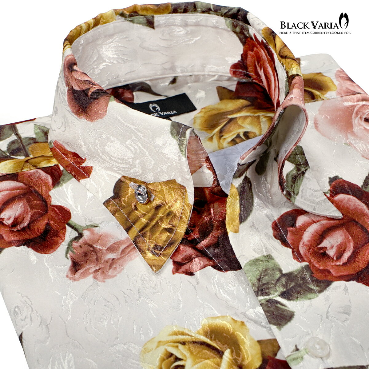■ブランド：BLACK VARIA（ブラックバリア）■仕様：胸ポケットなし クリスタルボタン ボタンダウン■キーワード：薔薇柄ジャガード MADE IN JAPAN 紳士用 男性用 メンズ ワイシャツ Yシャツ カッターシャツ 柄シャツ B...