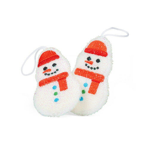 食器洗いの時間が楽しくなりそうな、雪だるまデザインのスクラブスポンジ。2個セット。にぎりやすく使い勝手の良い手のひらサイズ。食器洗いだけでなく、シンク・洗面所などのお掃除用にもお使いいただけます。吊り下げに便利なナイロンループ紐付き。MAT...
