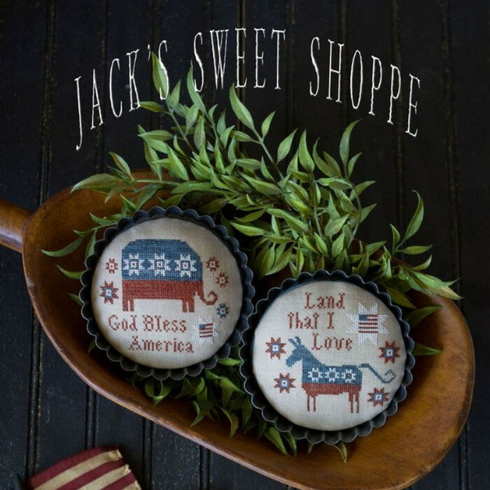 ☆クロスステッチ・チャート ☆Plum Street Samplers “Jack's Sweet Shoppe-Party Tarts” ☆ステッチカウント・象68W×56H・ロバ66W×61H ☆英語表記