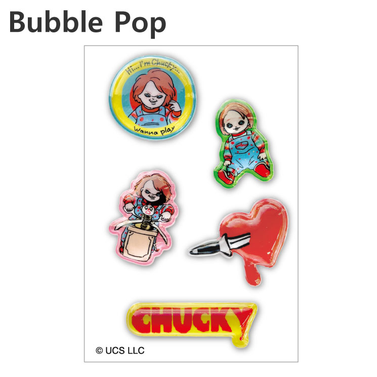 商品 bubble pop 種類 CHUCKY 特徴 ツヤっと立体のデコレーションステッカーです。スマートフォンケース、ノートパソコンなどに貼って簡単カスタマイズ！※本品は強粘着のステッカーですので、機器本体ではなくケースに貼ることを推奨い...