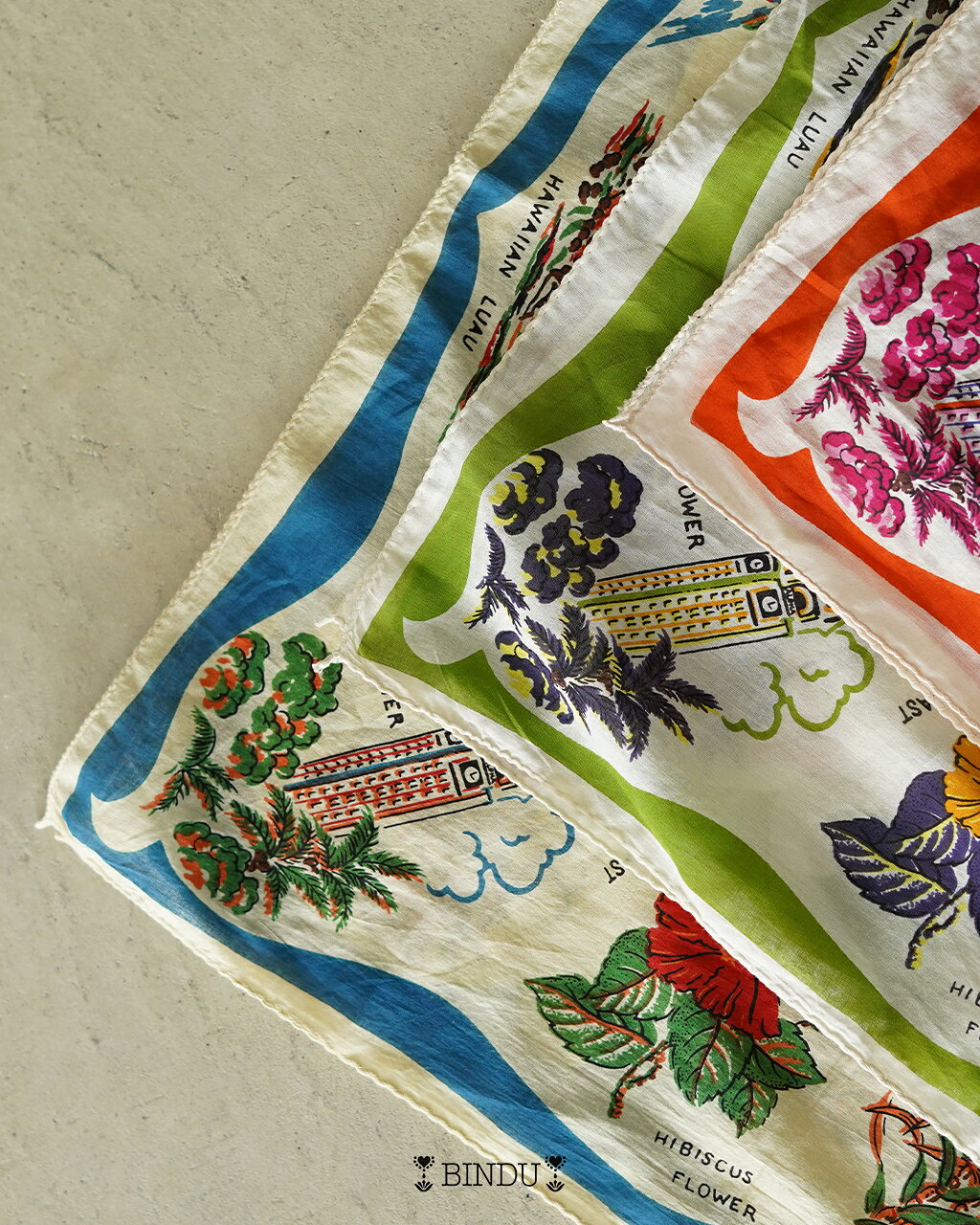 BINDU / ビンドゥー「 Bandana hawaii SERIES 」 風合い豊かなインド綿に、世界の都市を落とし込んだユニセックスなバンダナ。ロードトリップを楽しむかのように描かれた、ヴィンテージ調で表現したマップのオリジナルプリン...