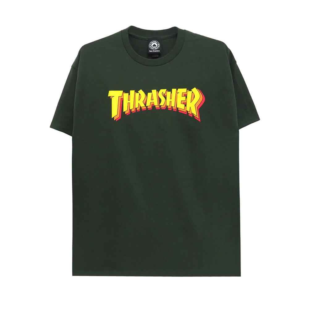 【THRASHER / T-SHIRTS】 スケボー・スケートボードの老舗雑誌、THRASHER（スラッシャー）の Tシャツです。 フロントプリントが施されています。 【素材】 コットン 100%。 【サイズ】 L：着丈/約72cm、身幅/...
