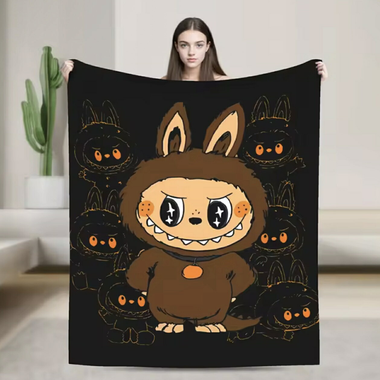 ラブブ風 ブランケットは、子供たちにぴったりのかわいいブランケットです。 お部屋でのひざ掛けとしても、アウトドアでの冷房対策にも大活躍！ 旅行やキャンプのお供にも最適です。 男の子も女の子も喜ぶデザインで、誕生日やクリスマスのプレゼントにも...