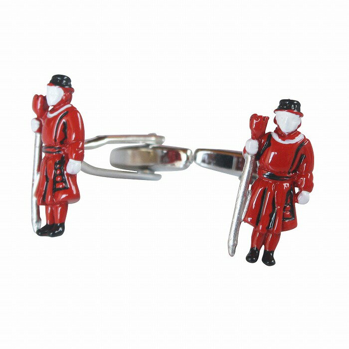 お酒のジンのキャラクタでお馴染みビーフィーター デザインカフスボタン。ビーフィーターはヨーマン・ウォーダーズ、 ロンドン塔の衛兵隊の通称ですよ ベースカラー-シルバー 素材-真鍮(Brass) サイズ-25x10mm ・選べるお支払い方法　...