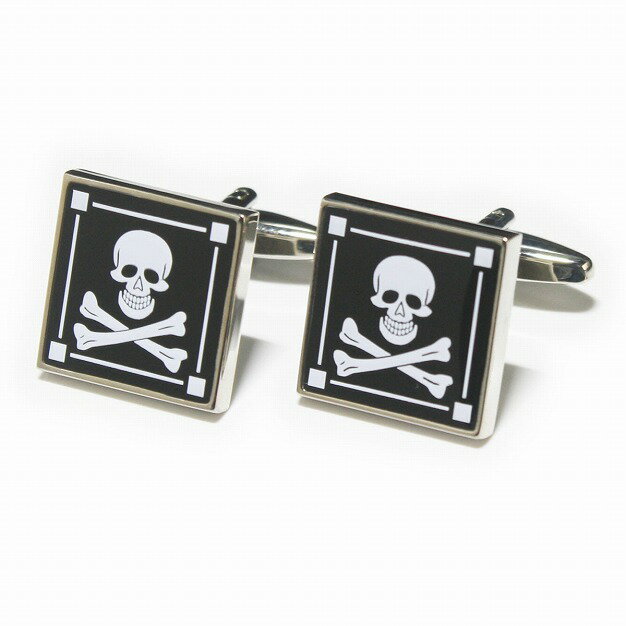 海賊旗をモチーフにしたユニークなカフスボタン。 袖口から覗くユニークなカフスボタンに注目が集まりますよ♪ 自分用としてはもちろん、プレゼントとしても大変喜ばれますよ ベースカラーーシルバー 素材ークローム サイズー18x18mm 【カフス・...
