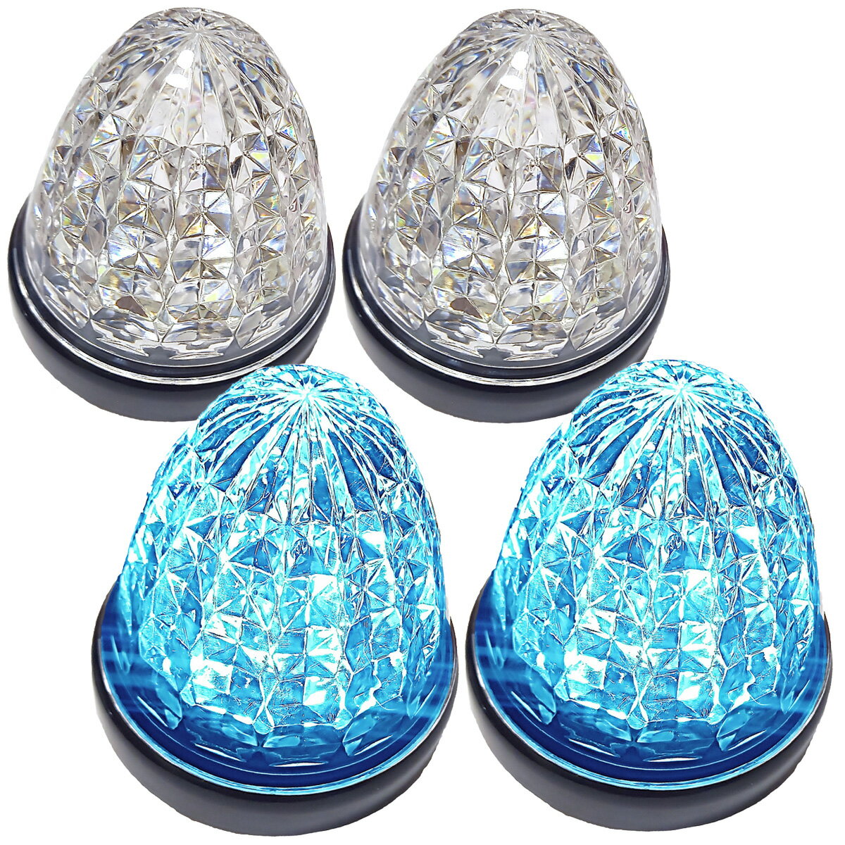 Cu 24V トラック用 LED マーカーランプ サイドマーカー 標識 クリスタルカット仕様 16LED 汎用 4個セット クリアレンズ アイスブルー トラック用品 サイドマーカーランプ マーカーライト トラック トラックマーカー ランプ ...