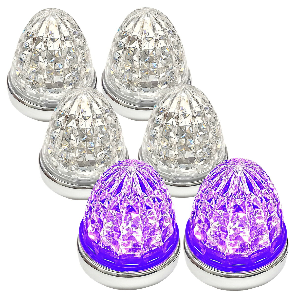 Cu 24V メッキリング LED マーカーランプ サイド マーカー トラック用 標識 クリスタルカット仕様 16LED 汎用 シーリングタイプ防水 IP67等級 6個セット クリアレンズ パープル トラック用品 サイドマーカーランプ マー...