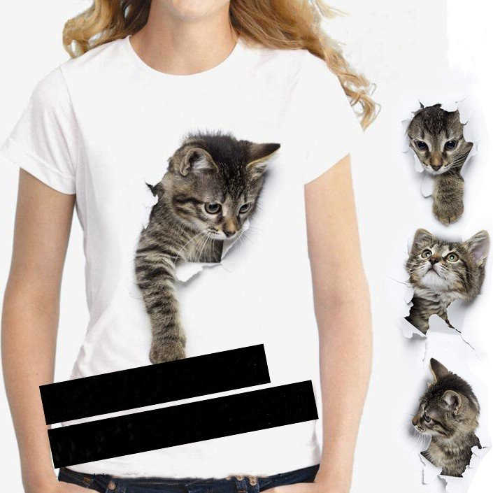 サイズS M L XL XXL XXXLサイズについての説明可愛い 3D 猫 Tシャツ 半袖 男女兼用 メンズ 薄手 ねこ 白 レディース クルーネック 面白 おもしろ アニマル おしゃれ かわいい トリックアート 代引不可 タイプ：man...