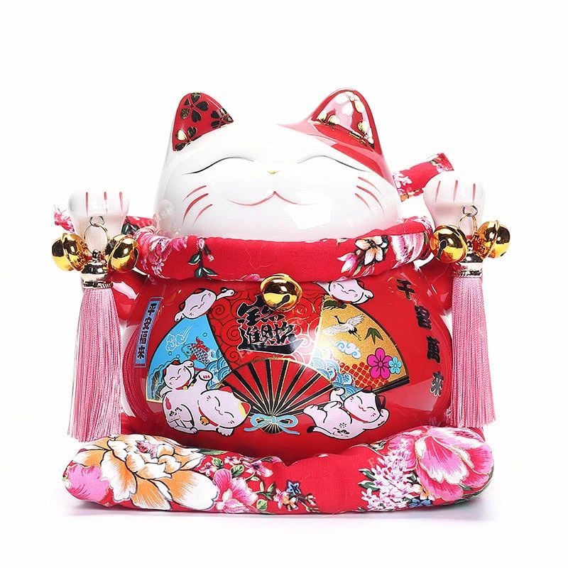 サイズ：19×16×19cm（台紙を含む）重量：1kg素材：猫：陶器※陶器のため、実際の色は写真と多少異なる場合がございますのでご了承ください。お手入れ方法：柔らかい布で拭いてください。商品の特徴とディスプレイ：座った状態の招き猫の置物です...