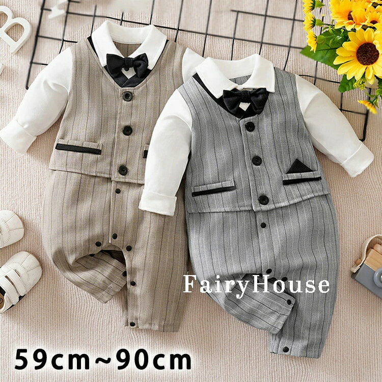 商品情報 かわいらしいデザインのベビー セレモニータキシード【セット内容】ロンパース（セパレートではありません）退院時やお宮参りはもちろん、赤ちゃんのお披露目など様々なシーンでご使用いただけますまた下や前面はスナップボタンになっており、おむ...