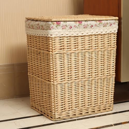 色: 原色の小花柄色: 原色の雪色: 茶色の小花柄色: 茶色の鉄塔色: 茶色の雪【ラタン 和風 カゴ 収納バスケット ナチュラル 脱衣かご おしゃれ ふた付き 北欧 ランドリー 洗濯かご 手編み 通気性 耐久性 多機能｜ナチュラルな雰囲気と...