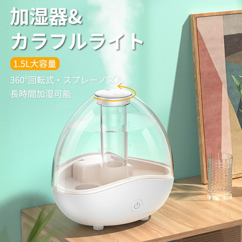 透明な大型水槽　可視化360°スプレーノズル1.5L水タンクフィラープラグ加湿器カラフルなライトDCインターフェース（背面）スイッチ・霧量調整産地：中国